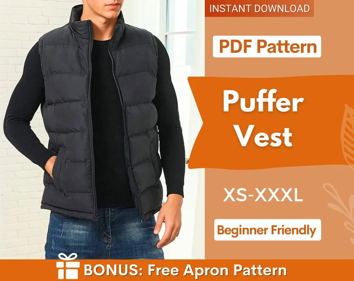 Men Puffer Vest Sewing Pattern | Puffer Vest | Jacket Pattern Men| Sew ...