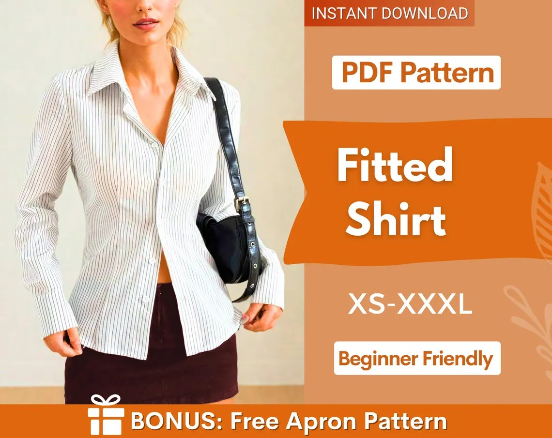 Fitted Shirt Pattern for Women, Shirt Sewing Pattern, Button Up Shirt ...